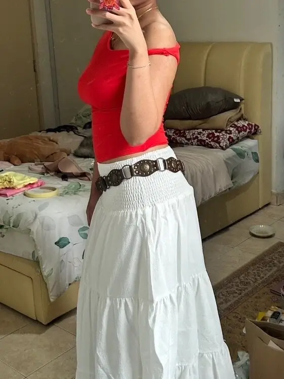 Red Asymmetrical Neck Top • Bushpop