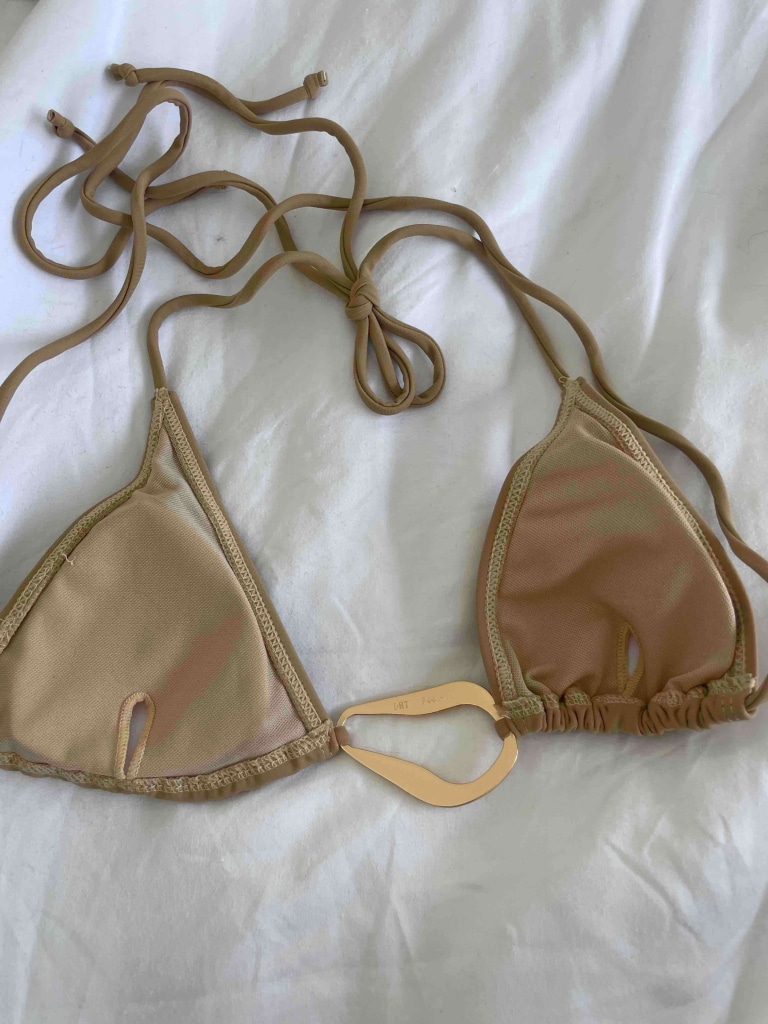 Tan Triangle Bikini Top with Gold Detail • Bushpop